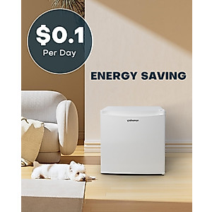 Upstreman 1.7 Cu.ft Mini Fridge with Freezer, Dorm Essentials, Adjustable Thermostat, Energy Saving, Low Noise, Single Door Compact Refrigerator for Dorm, Office, Bedroom, White-FR17