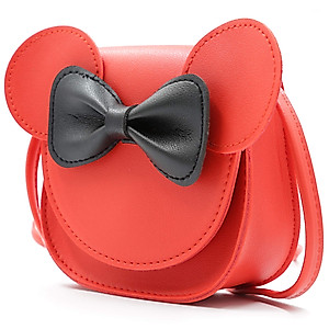 HXQ Little Mouse Ear Bow Crossbody Purse,PU Shoulder Handbag for Kids Girls Toddlers(Red)