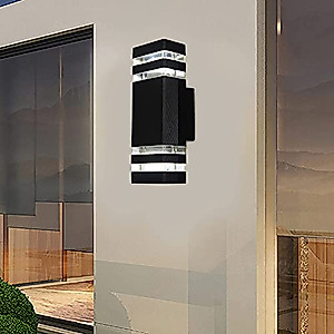 ALDEPO Wall Lamp 2 Pack Outdoor Aluminum Up/Down Outside Wall Light E26 Exterior Wall Sconce IP65 Waterproof Black Garden Lights with Light Sensitive Senso for Patio Terrace Garden Pathway Porch Post