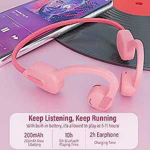 Yuanj Kids Wireless Bone Conduction Headphones, 5.2 Headphones for Kids Waterproof IPX5 Open Ear Headphones Sweat Splash Proof, Comes with 8G Memory 10 Hrs Music Play (Pink)