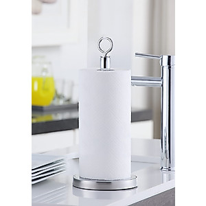 SunnyPoint Heavy Weighted Sturdy Paper Towel Holder Stand Dispenser with Stainless Base Fits Standard and Jumbo Sized Paper Towel, Chrome