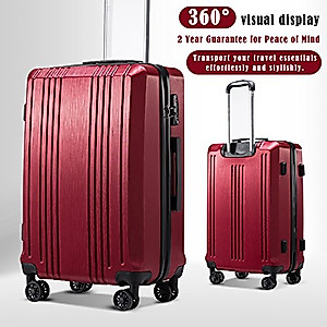 Coolife Luggage Suitcase PC+ABS with TSA Lock Spinner Carry on Hardshell Lightweight 20in 24in 28in (wine red, S(20in_carry on))