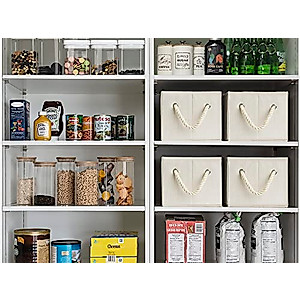 StorageWorks Storage Baskets for Shelves, Fabric Closet Storage Bins with Handles, Rectangle Basket Organizer, Beige, White & Ivory, 4-Pack