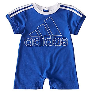 adidas baby boys Short Sleeve 3- Stripe Shortie Rompers, Team Royal Blue, 18 Months US