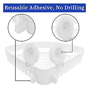 suiwotin Corner Shower Caddy Suction Cup, Vacuum Adhesive Bathroom Shower Shelf, No-Drilling Removable Shower Storage Organizer, Waterproof Shower Basket for Kitchen (White)