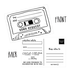 50 Song Request Cassette Tape Generic RSVP Cards, RSVP Postcards No Envelopes Needed, Response Card, RSVP Reply, Plain RSVP kit for Wedding, Baby Bridal Shower, Birthday, Invitations