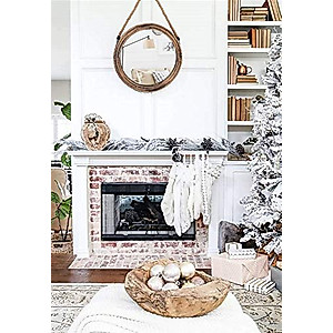 Funly mee 16.2 Inch Rustic Round Decorative Mirror with Solid Wood Frame&Rope Hanging,Farmhouse Antique Wall Decor (L)