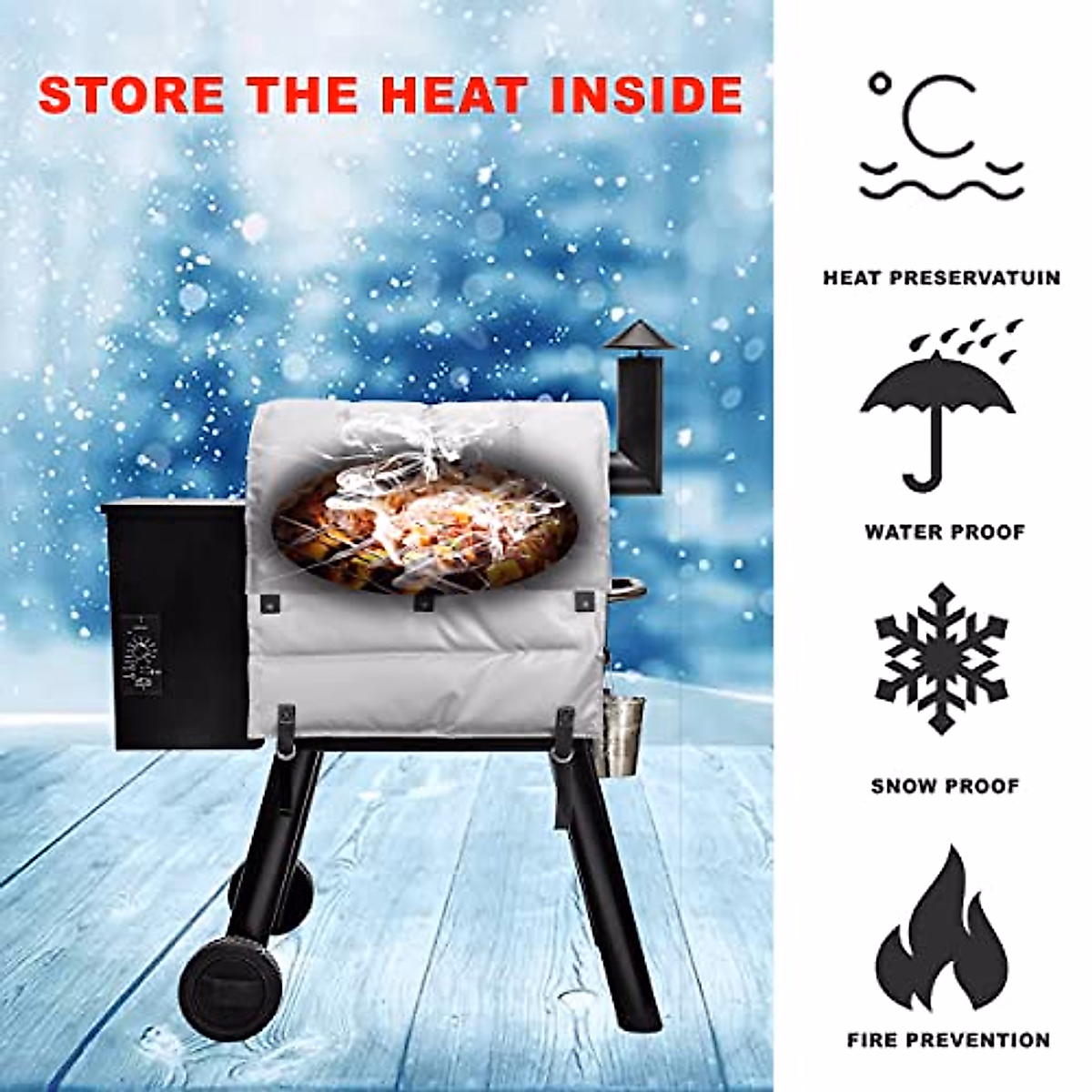 Grill Thermal Insulated Blanket for Traeger Pro 575 Traeger Pro 22, Pro 20 Series and Lil' Tex Elite, Pellet Insulation Blanket Compatible with BAC344 BAC626 for Winter Cooking (23.5 inch)