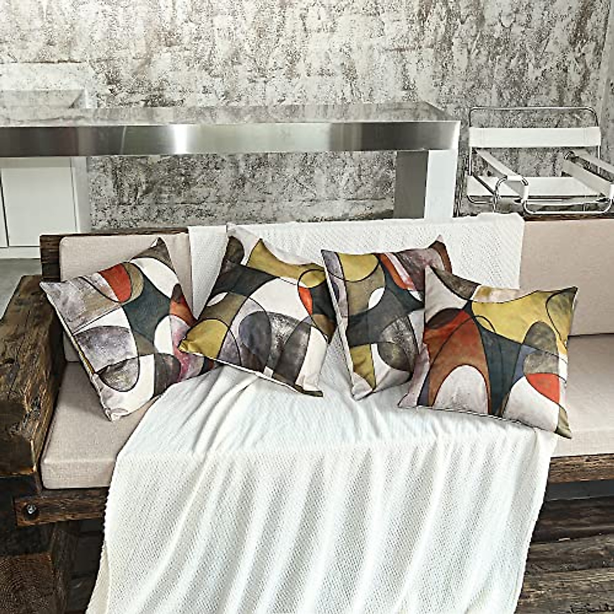 Couch Pillows for Iiving Room Set of 4 ,Brown and Blue Decorative Throw Pillow Covers 18x18 Inch Geometric Abstract Arts Linen Pillowcase Cushion Cases (Abstract Arts)
