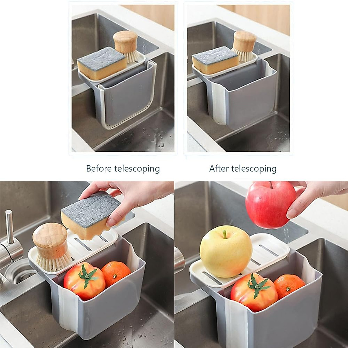 RhAny Dry and Wet Separation Trash Can，Telescopic Sink Drain Basket,Small Suction Cup Trash Can (2PCS-D)