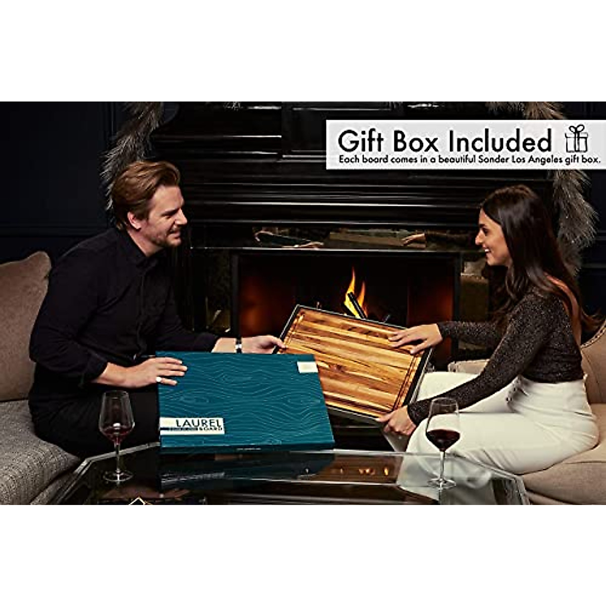 Sonder Los Angeles, Large Teak Wood Cutting Board for Kitchen with Juice Groove, Reversible Charcuterie Butcher Block 18x14x1.25 in (Gift Box Included)