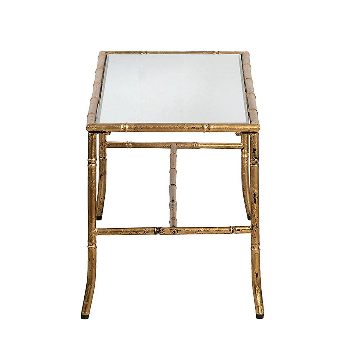 A and B Home 36" L Rectangle Indoor Elegant Coffee Table, w/Glass Top, Antique Gold Metal Frame, Padded Feet