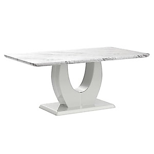 Pvillez Dining Table, Marble Texture Dining Table, Dining Room Kitchen Table, Modern Rectangle Dining Tables Set with Stone Top, White Dinner Office Computer Table for 4-6