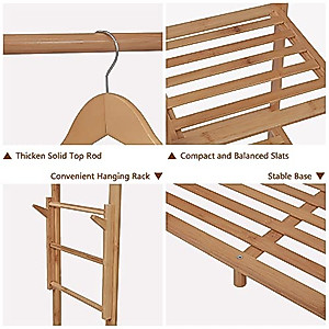 Ufine Bamboo Garment Rack 6 Tier Storage Shelves Clothes Hanging Rack with Side Hooks, Heavy Duty Clothing Rack Portable Wardrobe Closet Organizer