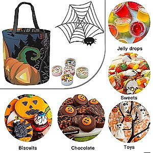 Fubido Thanksgiving Print,Large Halloween Tote Bag,Pumpkin with Flowers Paisley,Reusable Bag for Trick or Treating,Grocery Shopping and More,Dark Orange