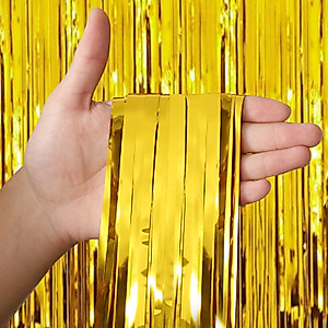 6 Pack Gold Foil Fringe Curtains Party Backdrop, 3.28 x 8.2 ft Metallic Foil Tinsel Fringe Backdrop Door Fringe for Photo Wedding Birthday Bridal Showers Graduation Theme Party Decorations
