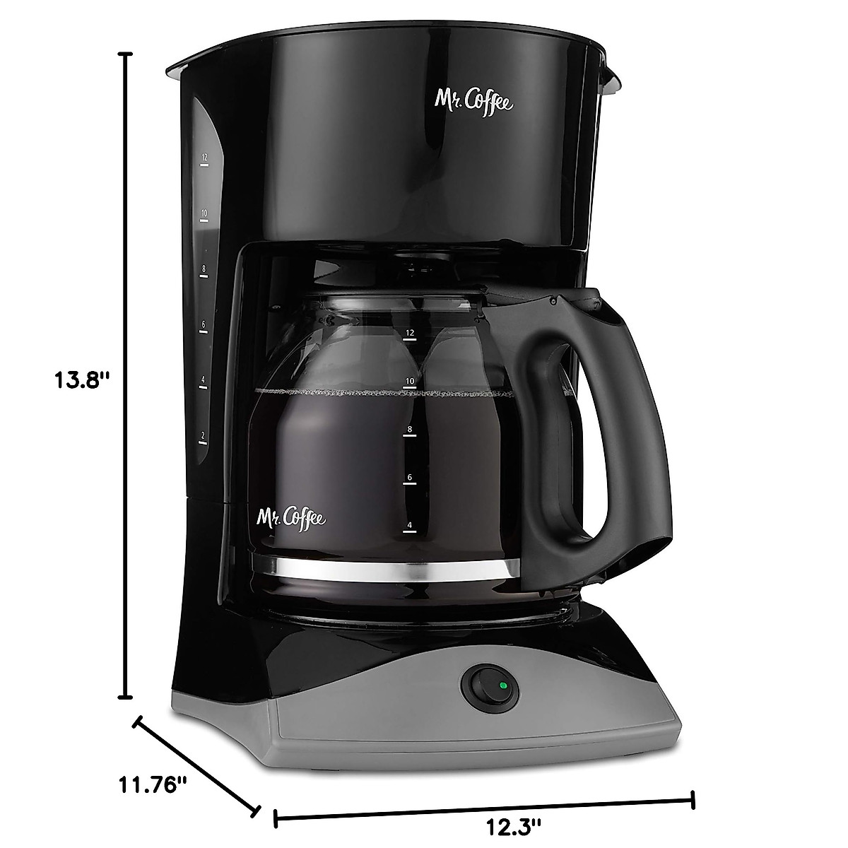 Mr. Coffee Coffee Maker with Auto Pause and Glass Carafe, 12 Cups, Black