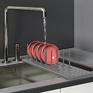 AEARY Pegboard Drawer Organizer for Kitchen Cabinet, Plate Organizers for Cabinets, Adjustable Cupboard Pegboard Tray, Dish Racks Bowl Drying Racks, Expandable Plate Holders Storage (2pcs, Grey)