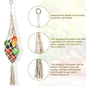 Geiserailie 2 Pieces Hanging Fruit Basket Macrame Hanging Basket Vegetable Breathable Storage decor for Potato Onion and Fruit Storage Boho Decor for Kitchen