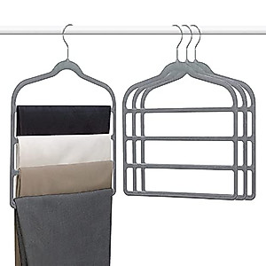 DCQRY 5Pcs Velvet Pants Hangers Space Saving 4 Tier Non Slip Jeans Hangers Multi Layer Clothes Hangers Closet Pants Organizer for Pants Jeans Trousers Scarf