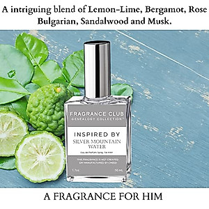 Fragrance Club Genealogy Collection Inspired by Silver Mountain Water for Him, 1.7 oz. EDP, Mens fragrance with Bergamot, Sandalwood, Musk is comparable to Silver Mountain Water by Creed.