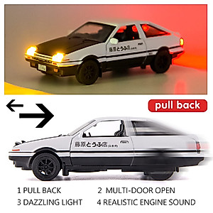 BDTCTK 1/32 AE86 Initial D Model Car, Zinc Alloy Pull Back Toy car with Sound and Light for Kids Boy Girl Gift(Black)