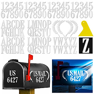 2" Reflective Mailbox Numbers Letters Stickers for Outside,Self Adhesive Mailbox Decal Numbers 4 Set(0-9),Letters 2 Set(A-Z),Leaves 2 Set,Vinyl House Address Stickers for Mailbox,Signs,Cars(White)