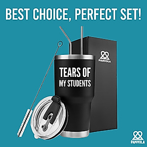 Panvola Tears Of My Students Vacuum Insulated Tumbler Teacher Gifts From Student Funny College Professor Graduation Appreciation Drinkware Travel Mug (30 oz, Black)