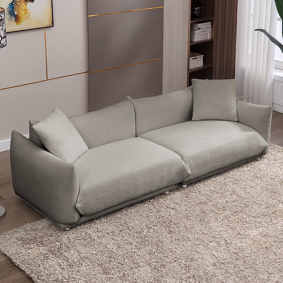Mjkone Loveseat Sofa, Sofa Couch for Living Room, 86IN W 3-Seat Couch in Lambswool Cushioned, Modern Upholstered Space-Saving Love-Seat Couch, Small Space Couches with Free Throw Pillow - Dark Grey