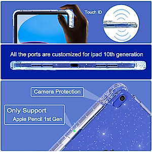 Rantice iPad 10th Generation Case with Screen Protector, Pencil Holder & Kickstand - Slim, Glittery, and Shockproof Bumper for Women and Girls, Clear Glitter