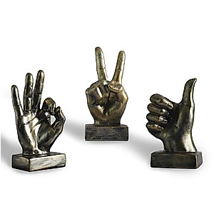 Nice purchase Hand Finger Gesture Desk Statues Fingers Sculpture Creative Home Living Room Cabinet Shelf Decoration (Thumbs-up in Silver)