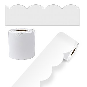 Carson Dellosa 65 Ft Scalloped White Bulletin Board Borders, Classroom Borders for Bulletin Board, White Board, Cork Board, Locker, and Classroom Décor, Bulletin Board Trim