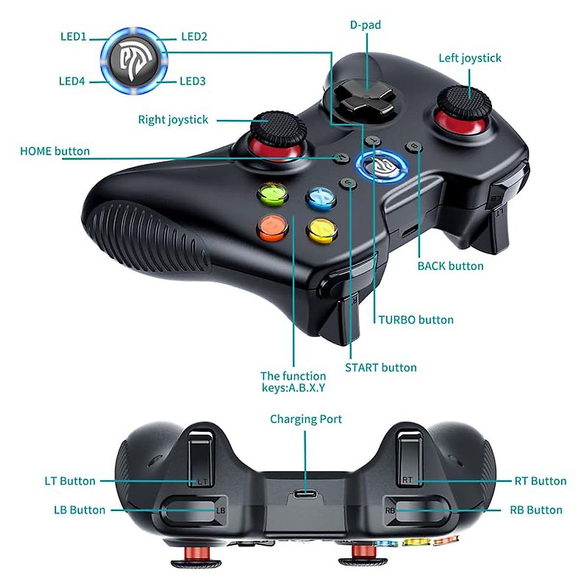 EasySMX Wireless Controller Compatible with PC/Laptop Windows 7-12, PS3, Android Mobile/TV BOX, Switch, Steam Deck/Steam, Dual-Vibrate Gamepad Joysticks with Turbo, Plug and Play - Black