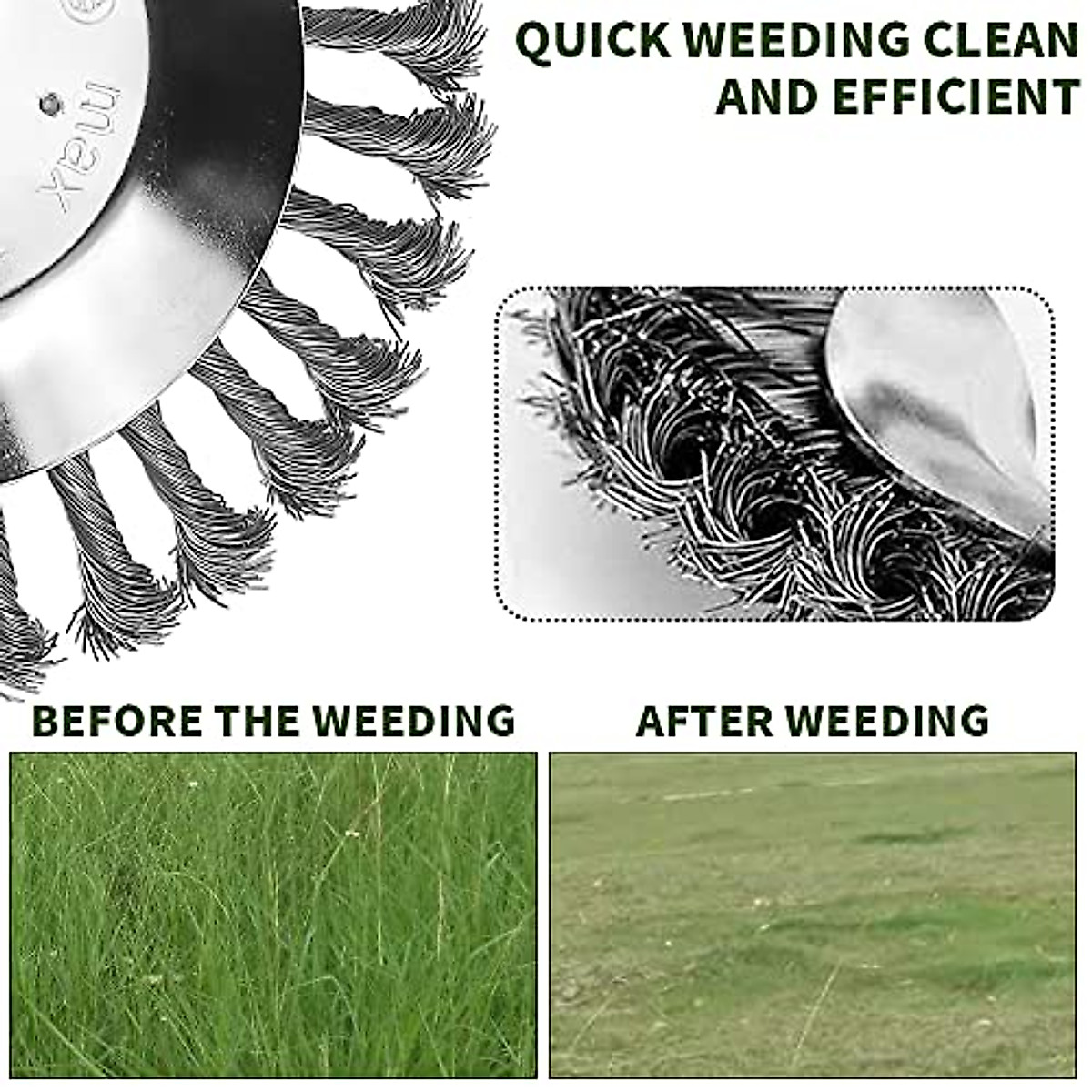 BaiNuo Steel Wire Brush Cutter Grass Trimmer Head for Garden Lawn Mower, 8Inch Trimmer Cutting Kit with Thrust Washer for String Trimmers, Rust Removel, Lawn Mower (8inch Set)