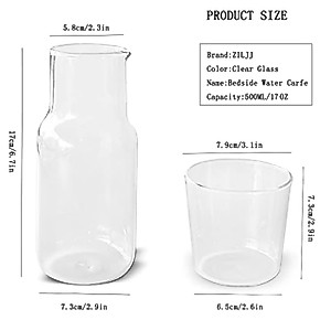 ZILJJ 500ml Bedside Water Carafe Set with Tumbler Glass Set for Bedroom Nightstand, Glass Mouthwash Bottle for Bathroom,Clear Glass Juice Water Pitcher,Night Water Carafe with Cup Set (17.5 oz)