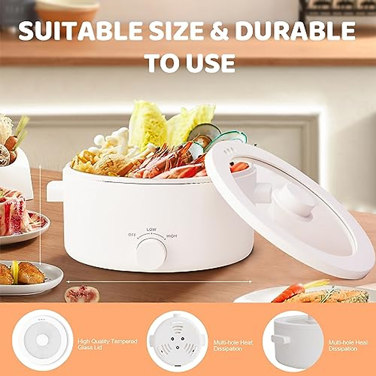 Olayks 3L Electric Pot for Cooking, Ceramic Glaze Non-Stick Shabu Shabu Pot Electric with Adjustable Power Control for Shabu Shabu, Noodles, Sauté, Soup, Steak, Stir Fry, Eggs