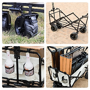 JHXG Wagons Carts Heavy Duty Foldable, Collapsible Wagon Utility Camping Park Wagon Cart, Folding Wagon Cart, Utility Wagon with Push Pull Handles, with Black Aluminum Table Plate (Beige)