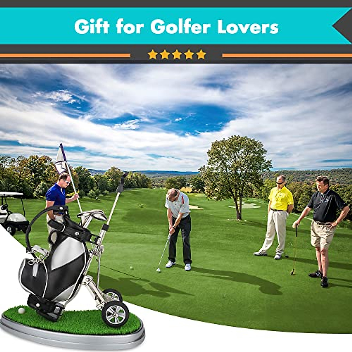 10L0L Golf Gifts, Golf Bag Pen Holder Golf Club Pens Gift Set Golf Race Souvenirs Unique Gifts for Men Dad Boss Golfer Fans Coworker - Silver + Black