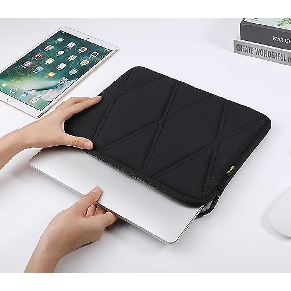 Voova Puffy Laptop Sleeve Carrying Case 13 13.3 Inch,Cute Computer Cover Bag with Accessories Pouch for MacBook Air/MacBook Pro 13 M1/M2,Surface Pro X/9/8/7,iPad Pro 12.9,11.6-12" Chromebook,Black