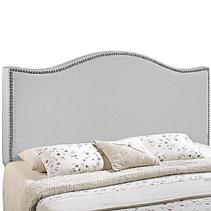 Modway Curl Linen Fabric Upholstered King Headboard with Nailhead Trim and Curved Shape in Gray