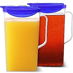 Pitcher 50 Oz. (Set of 2) Plastic Pitcher with Lid | Jug for Fridge | Juice Container with Lid | Iced Tea Pitcher | Airtight Pitcher with Spout Perfect for Lemonade, Water. BPA Free, Blue (Small)