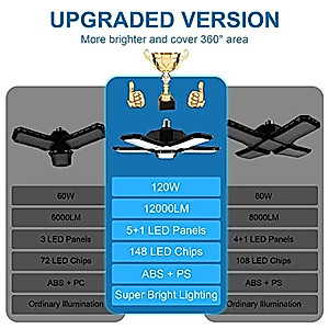 BOSITE Garage Light 120W LED Garage Light 12000LM 6500K Deformable Garage Lights Ceiling LED Shop Light with 5 Adjustable Panels, Barn Light LED Lights for Garage Barn Basement