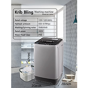 KRIB BLING Full Automatic Washing Machine with LED Display, 17.7 lbs Portable Washer Drain Pump, 10 Programs & 8 Water Levels Selections, Ideal for RV, Camping, Apartment, Dorm, Dark Grey
