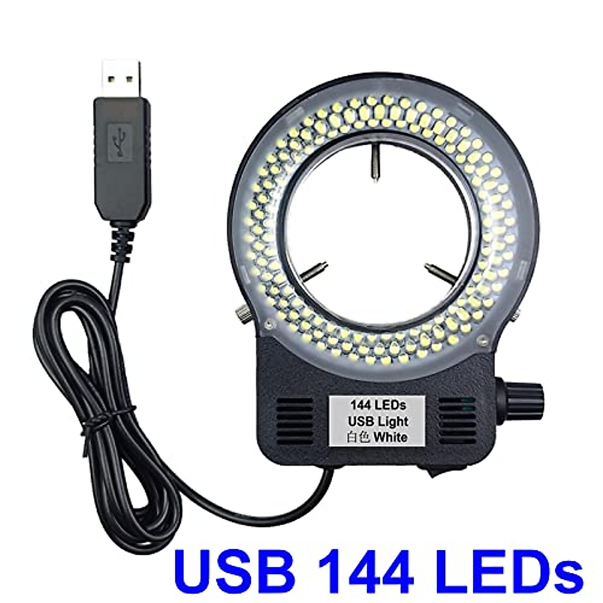 USB LED Ring Light Illuminator, 144 64 LED White Adjustable Lamp for Industry Monocular Binocular Trinocular Stereo Video Lens Microscope & Camera (USB 144 LEDs)…