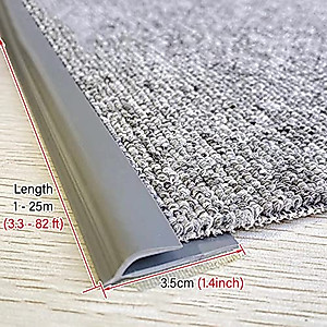 Carpet Edge Trim Strip Grey Black, Flexible PVC Transitions Bar Floor Threshold Ramp for Flooring to Tile, Self Adhesive Rugs Edging Banding for Height Less Than 6 Mm