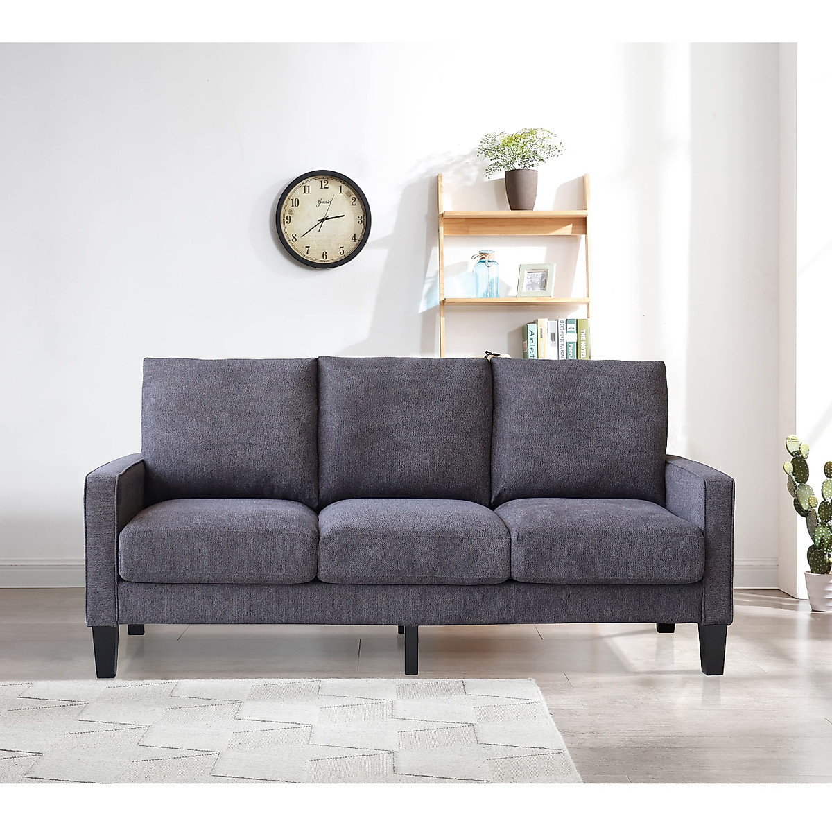 LCH Large, Three-seat Classic Chesterfield Settee Sofa Modern 3 Seater Couch Furniture Tufted Back for Living Room (Dark Grey)