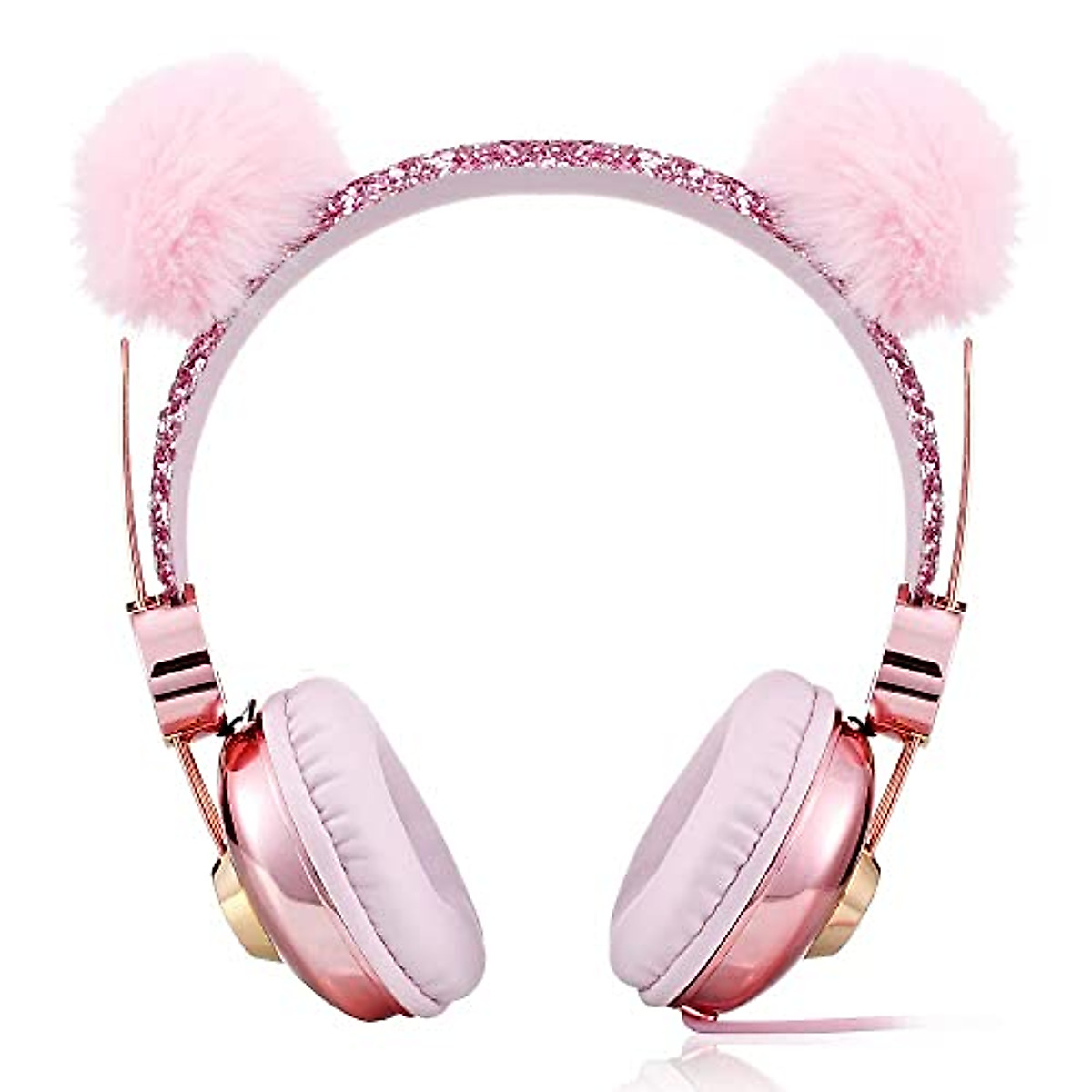 LOAKYO Kids Headphones for Girls, Cute Bear Ear Wired Girls Headphones with Microphone for School Travel Christmas Birthday Gifts (Pink)