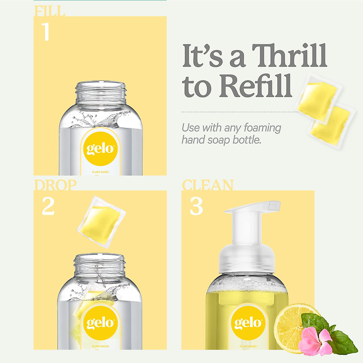 Gelo - Foaming Hand Soap Refill Pods | Eco-Friendly | 40oz Refill (Lemon, Basil & Geranium)