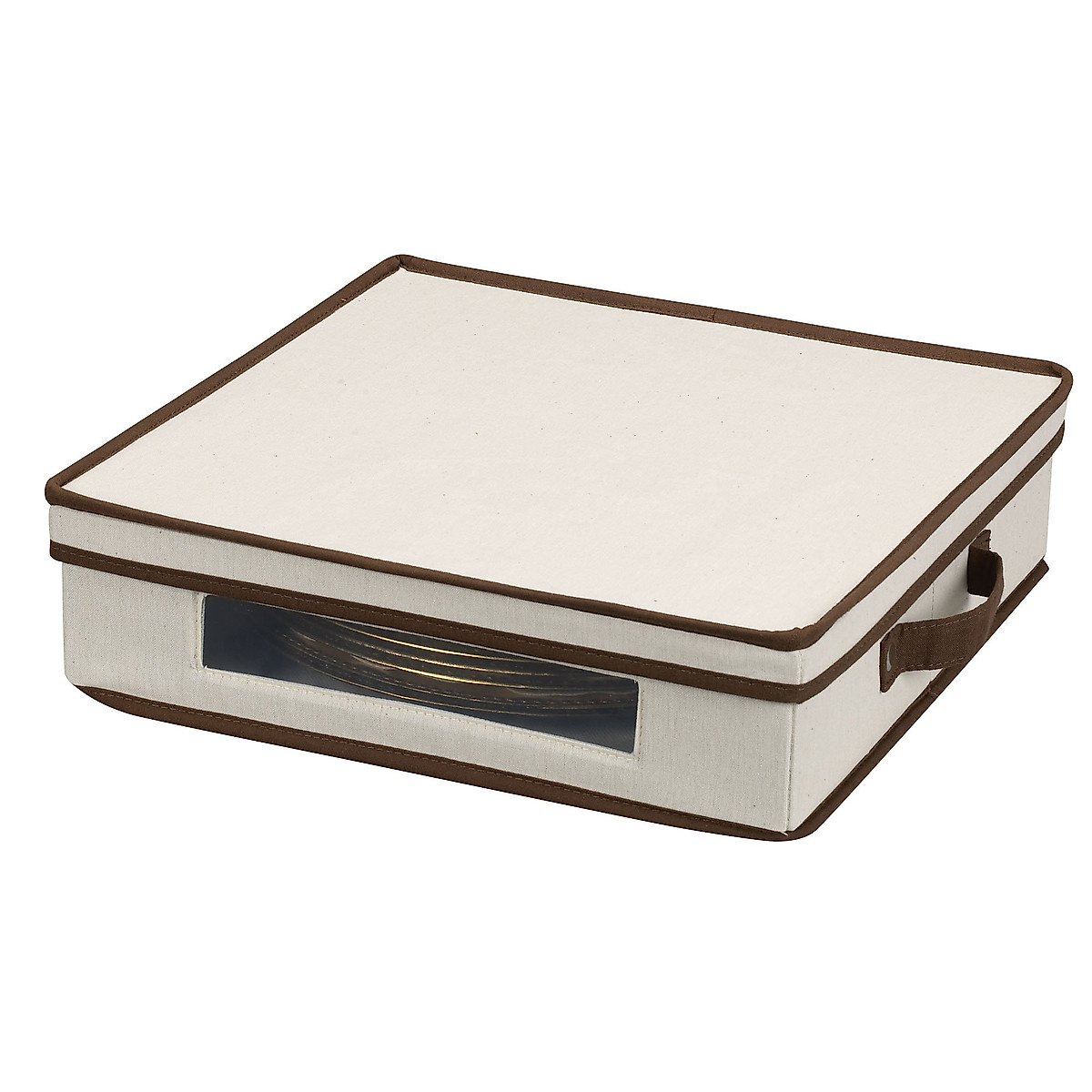 Household Essentials Natural 537 Vision Storage Box with Lid and Handles | Charger Plates and Platters Canvas with Brown Trim