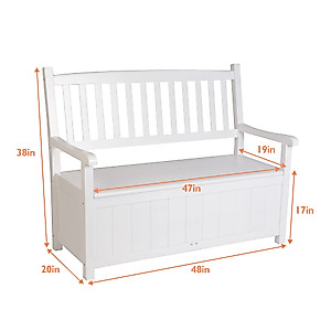 LUCKYERMORE Outdoor Storage Bench, Wooden Deck Box Bench with Back, Patio Furniture with 2-Seat Container Perfect for Garden Tools & Pool Toys, Deck Storage Bench for Backyard/Patio, 450lbs